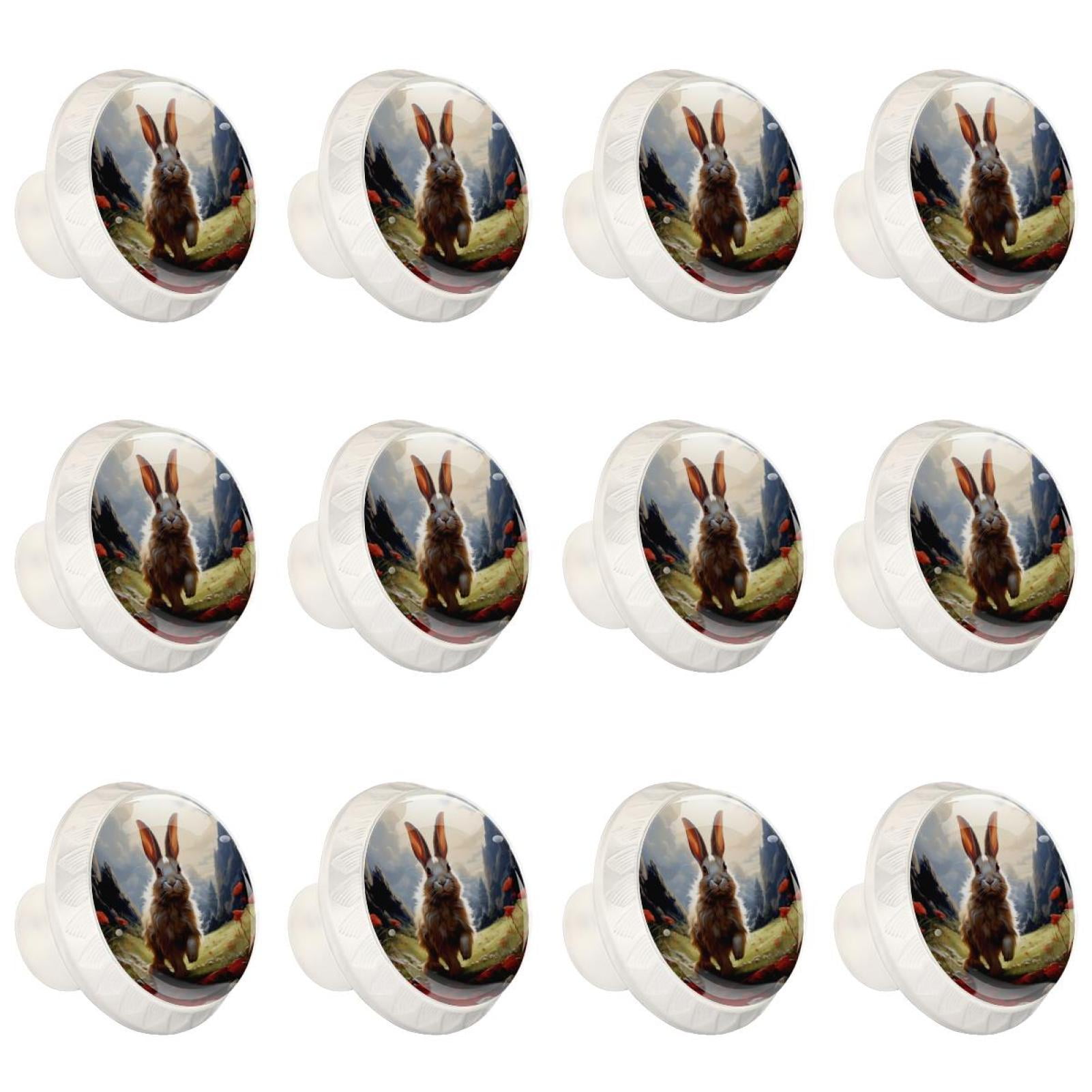 Rabbit Animal 12 Pcs White Round Drawer Pulls with Screws,ABS and Glass ...