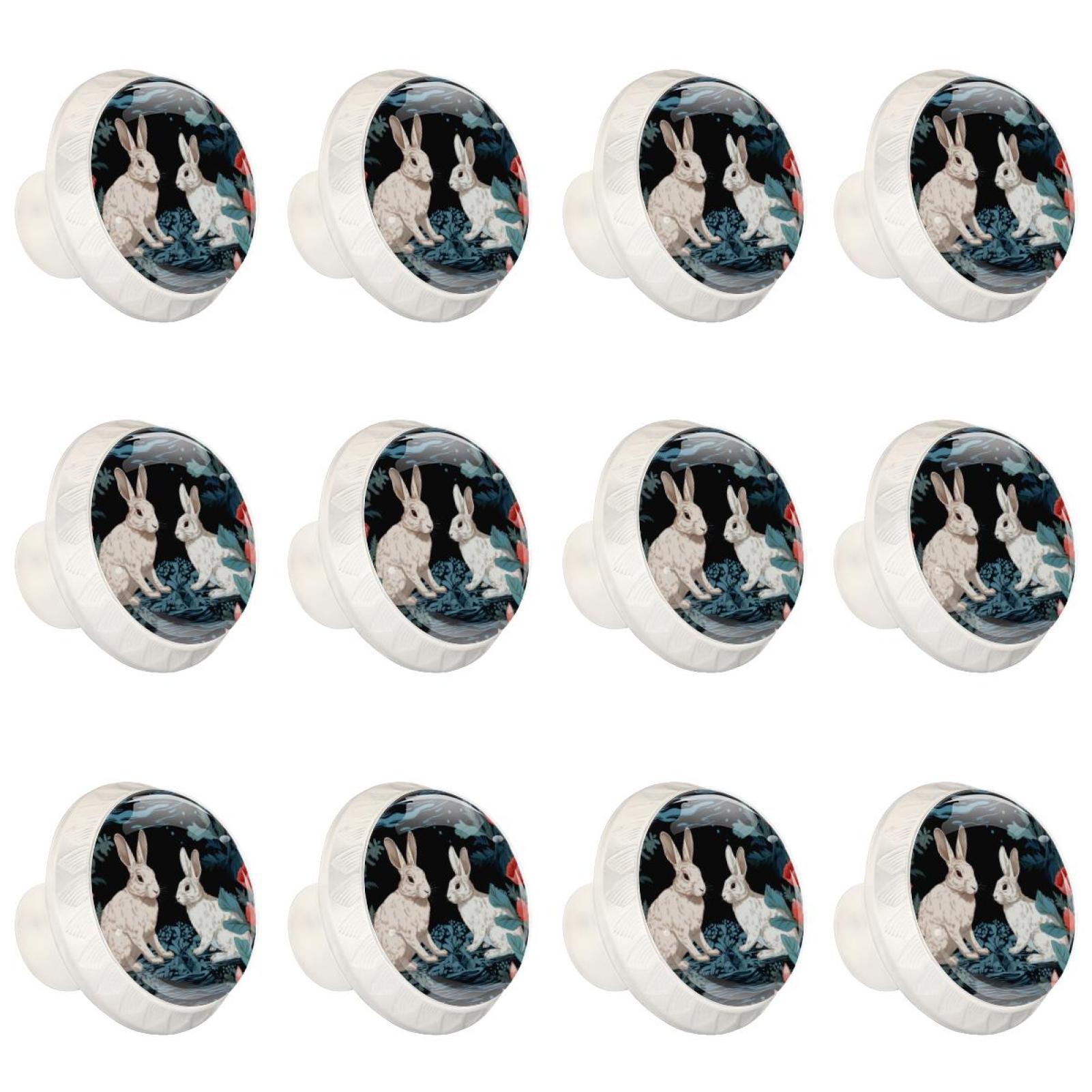 Rabbit Animal 12 Pcs White Round Drawer Pulls with Screws,ABS and Glass ...