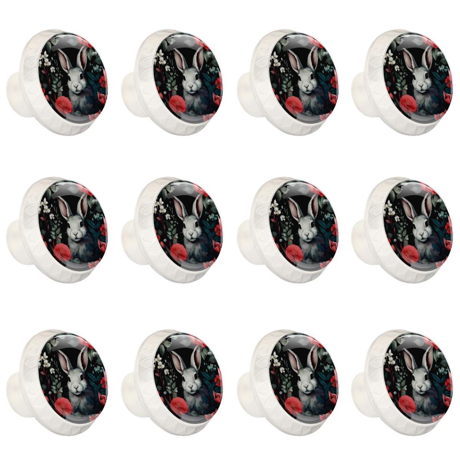 Rabbit Animal 12 Pcs White Round Drawer Pulls with Screws,ABS and Glass ...