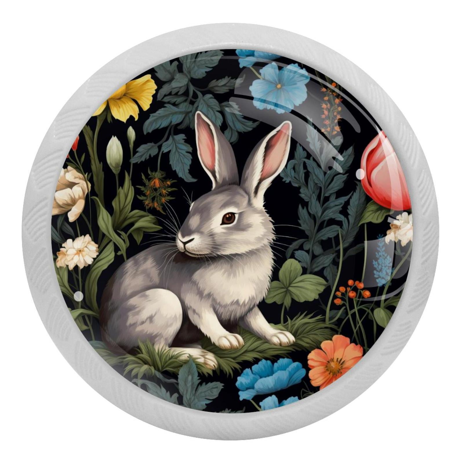 Rabbit Animal Pattern 4PCS Cabinet Knobs Pulls Fluorescent Drawer ...