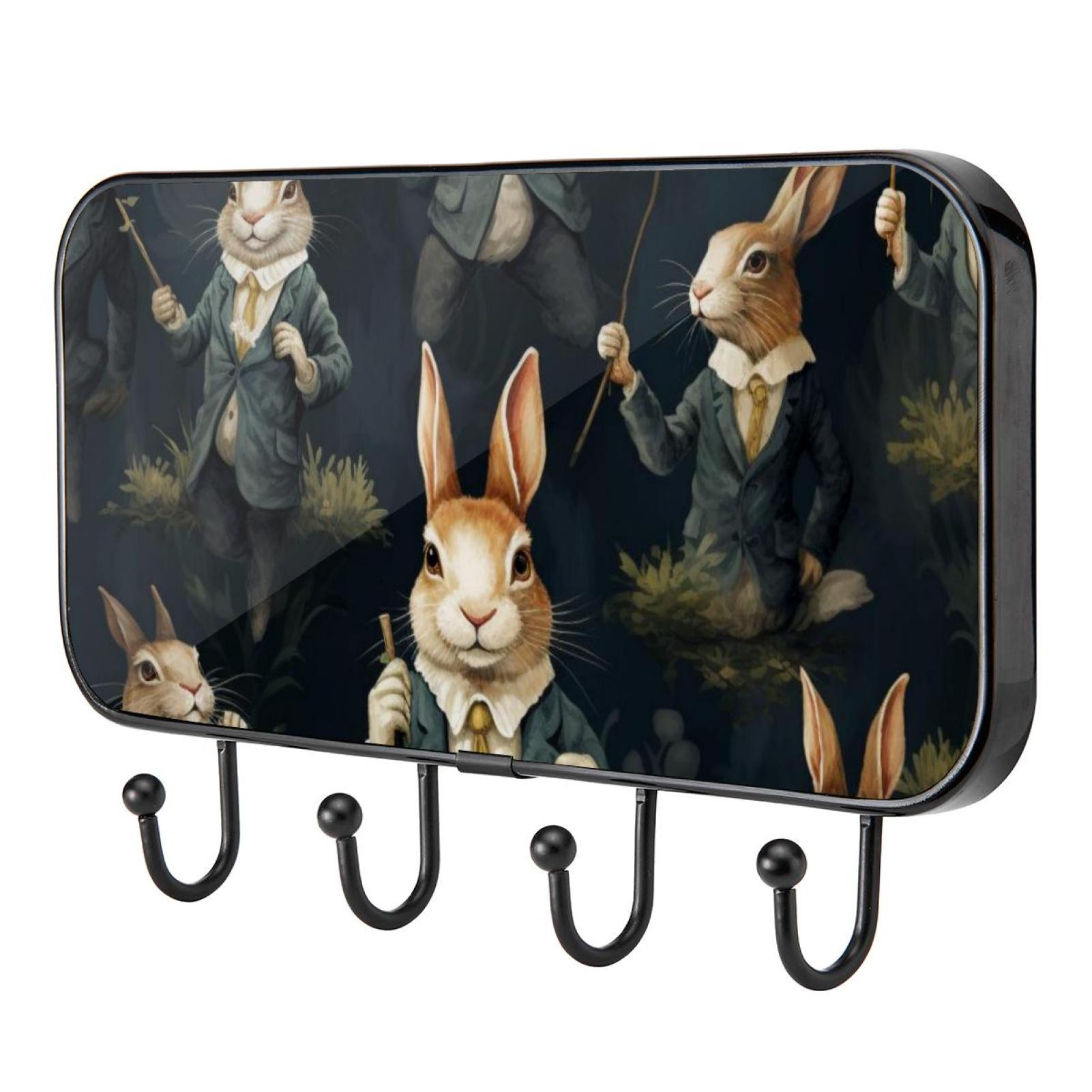 Rabbit Animal Self Adhesive Towel Coat Wood Iron Hooks for Home Keys ...