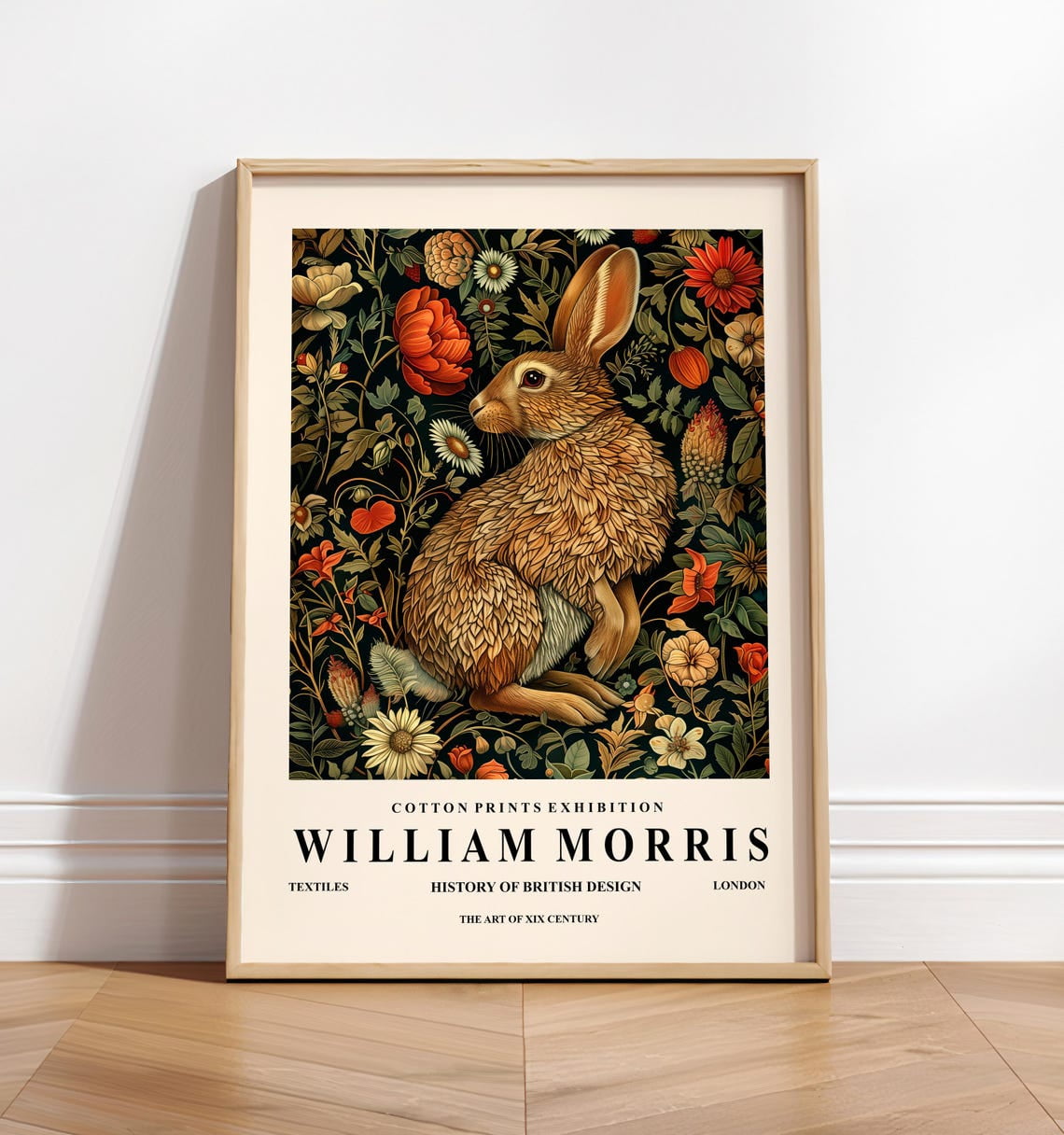 Rabbit Art Print, Dark Botanical Wall Art, William Morris Style Hare ...