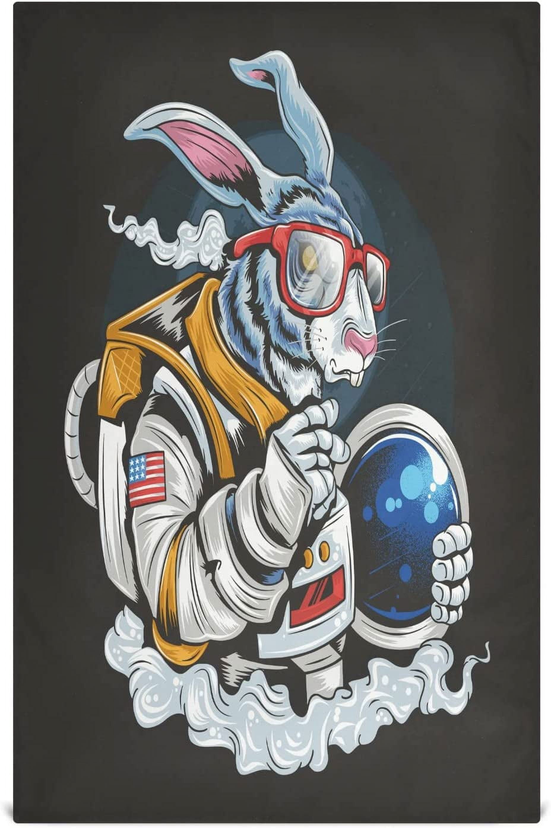 Rabbit Astronaut Kitchen Tea Towels Set of 1 Absorbent Hand Dish Towels ...