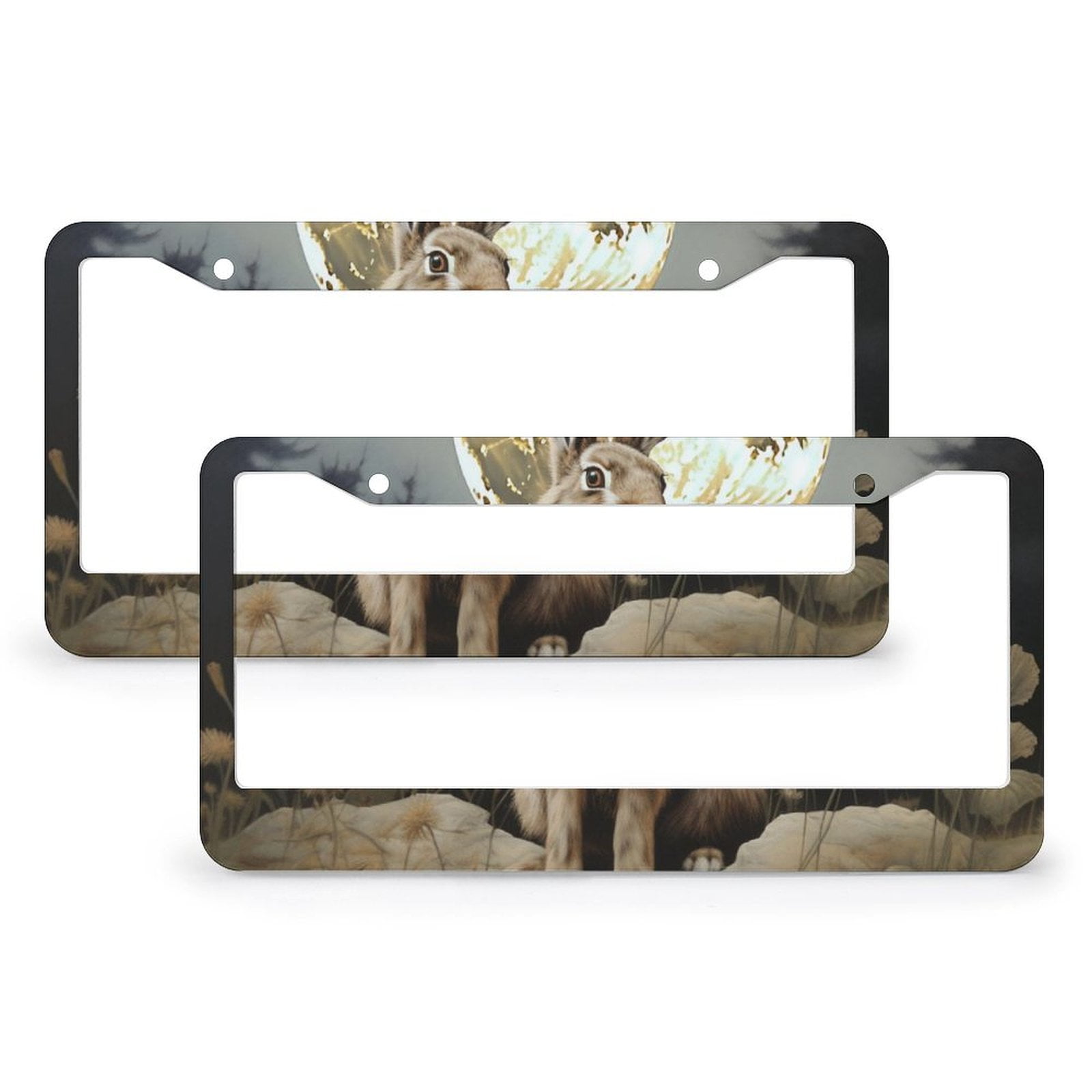 Rabbit At Full Moon License Plate Cover 2 Pack Happy Easter Spring ...