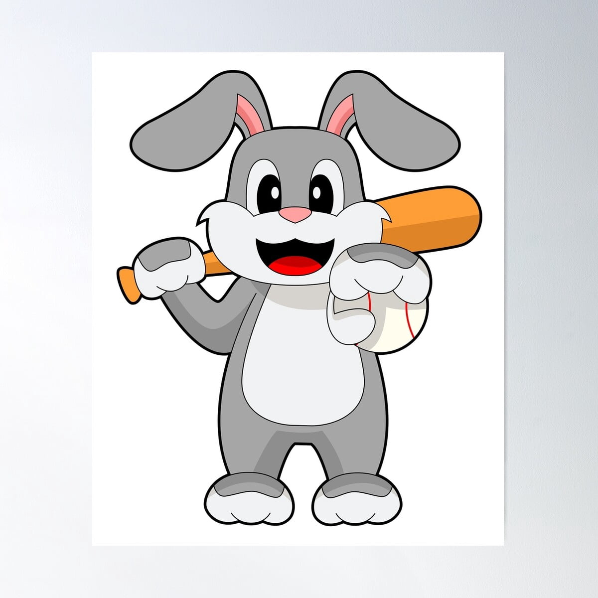 Rabbit Baseball Baseball Bat Sports Poster Wall Art, Modern Wall Decor ...