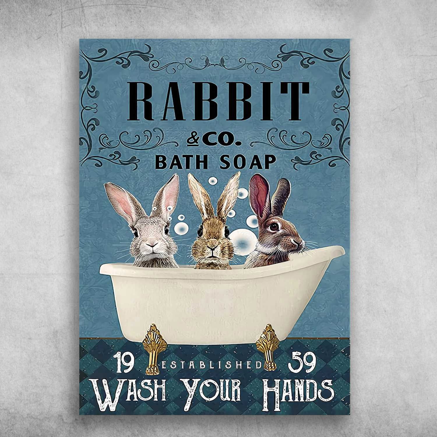 Rabbit Bath Soap Poster - Rabbit CO. Bath Soap, 19 Established 59, Wash ...