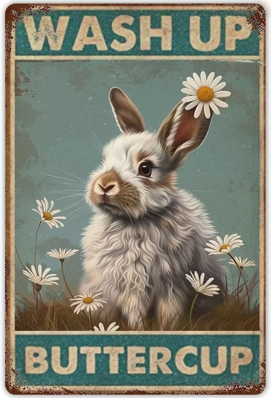 Rabbit Bathroom Signs Metal Sign Wash Up Buttercup Bathroom Decor Tin ...