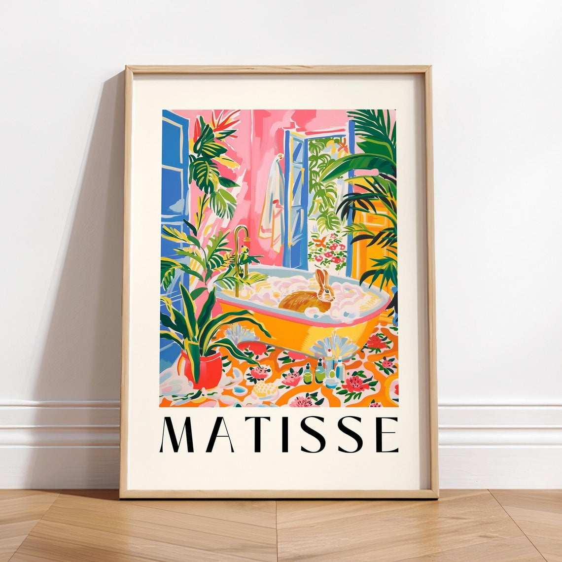 Rabbit In Bathtub Art Print, Maximalist Decor, Henri Matisse Art, Pink ...