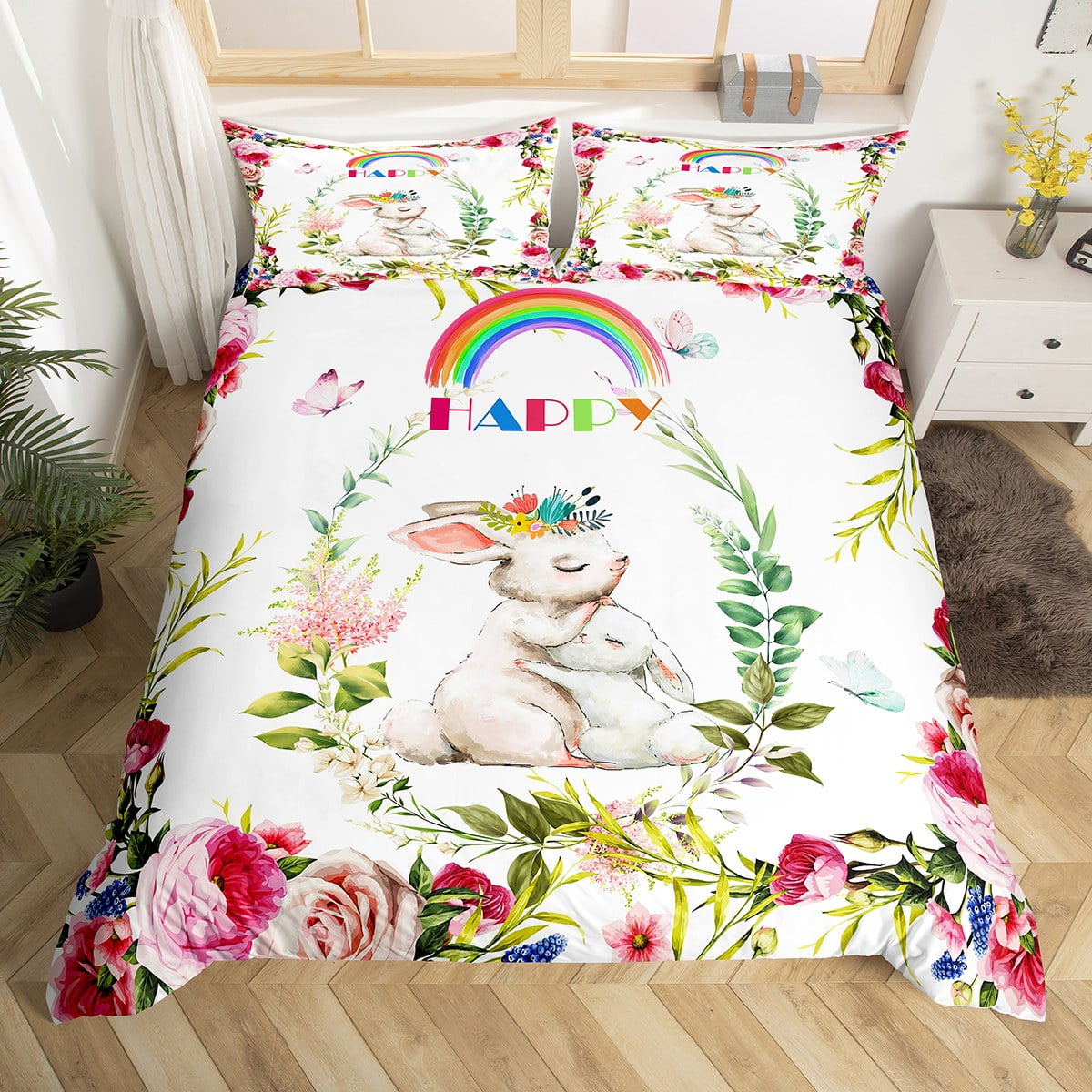 Rabbit Bedding Set King Women Bedroom Decor,Wildlife Farm Animal Duvet ...
