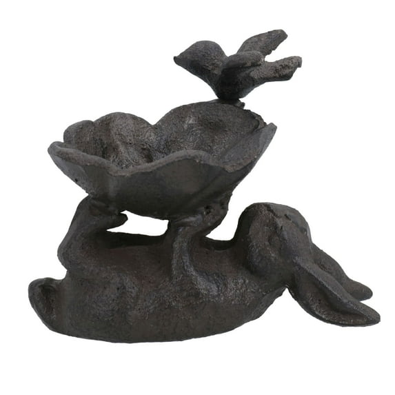 Rabbit / Bird Bath Cast Iron Feeder Sitting Ornament Garden Feature ...