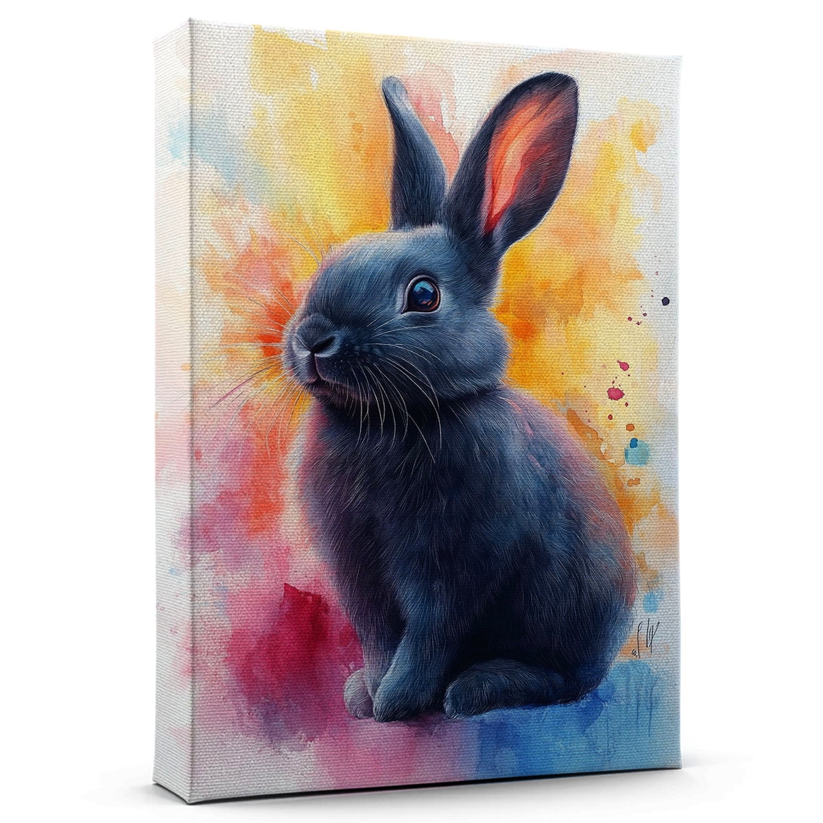 Rabbit Black Domestic Netherland Dwarf Art Print Canvas, Animal Decor ...