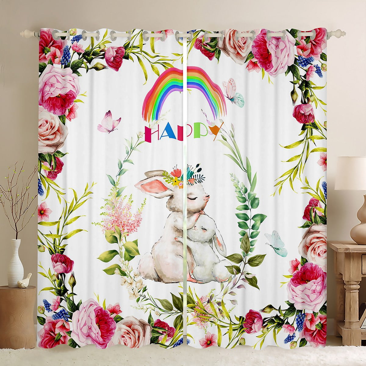 Rabbit 30%-50% Blackout Curtains Wild Rustic Farmhouse Animals Curtains ...