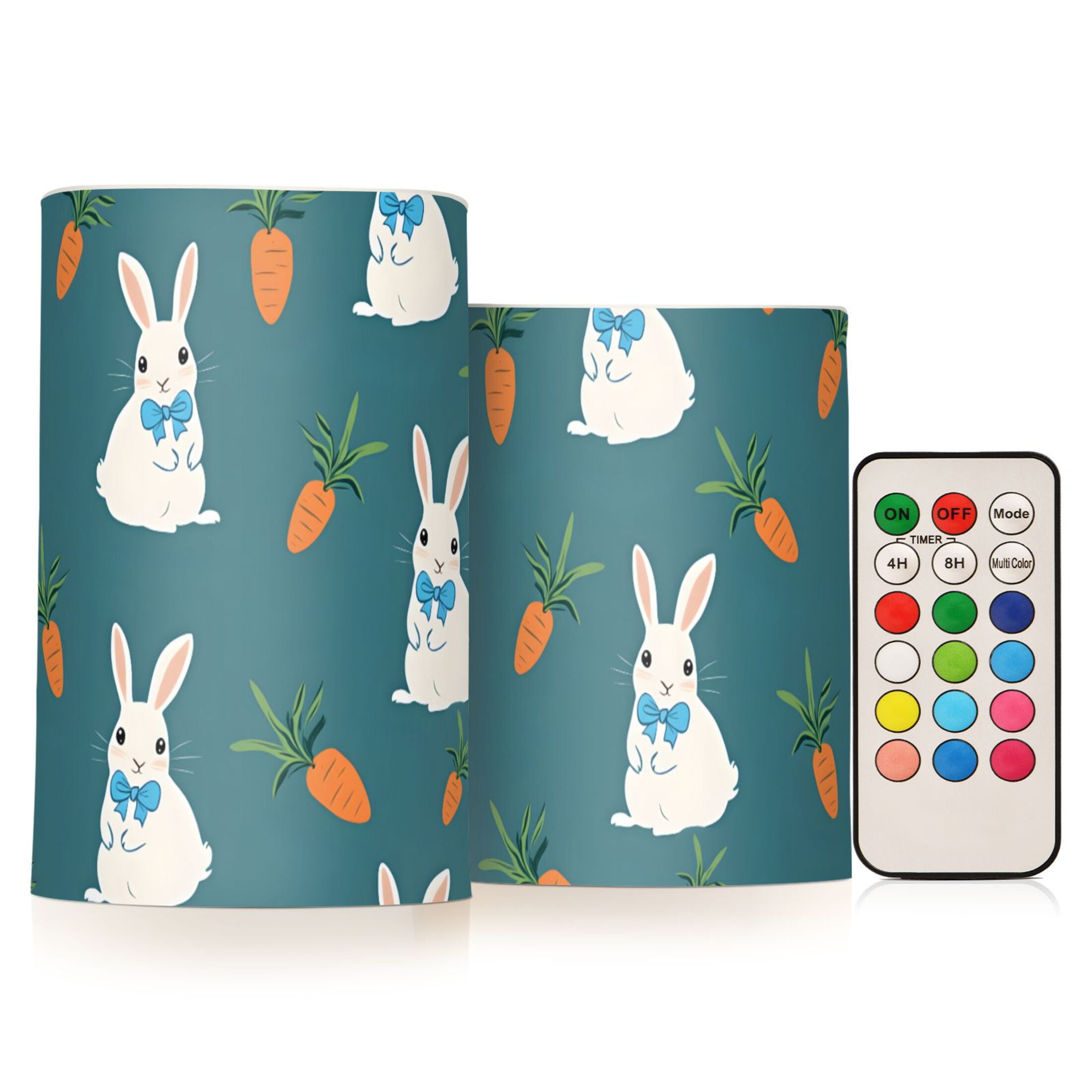 Rabbit Blue Bow Carrot Pattern Flameless LED Candle Set with Remote ...