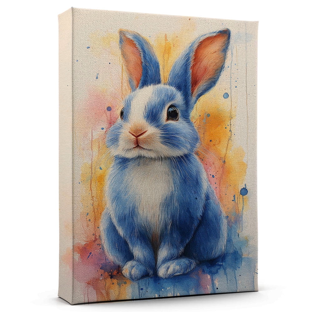 Rabbit Blue White Mini Lop Canvas Painting Animal Artwork,Colorful ...