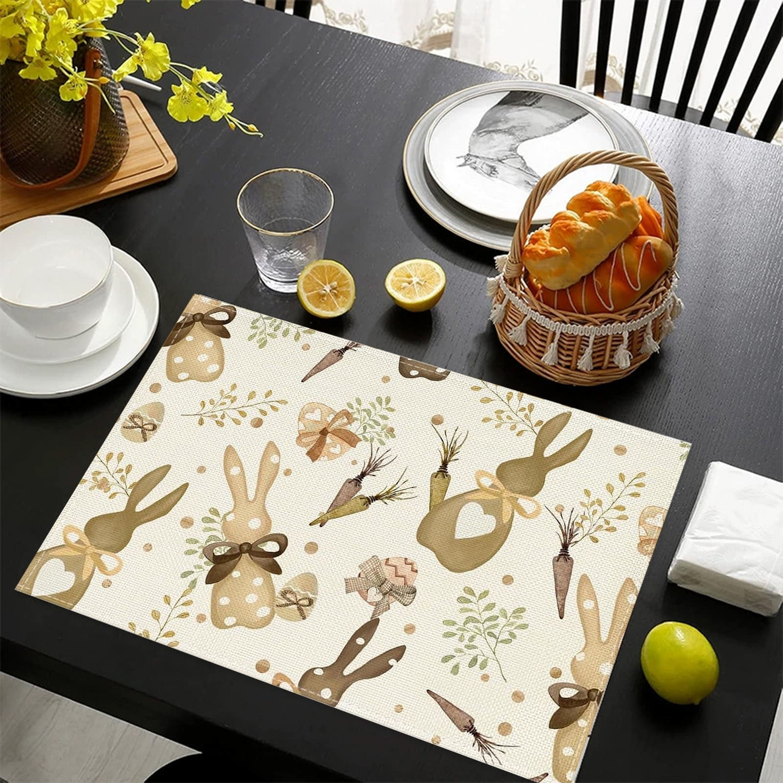 Rabbit Bunny Happy Easter Placemats for Dining Table, 12 X 18 Inch ...