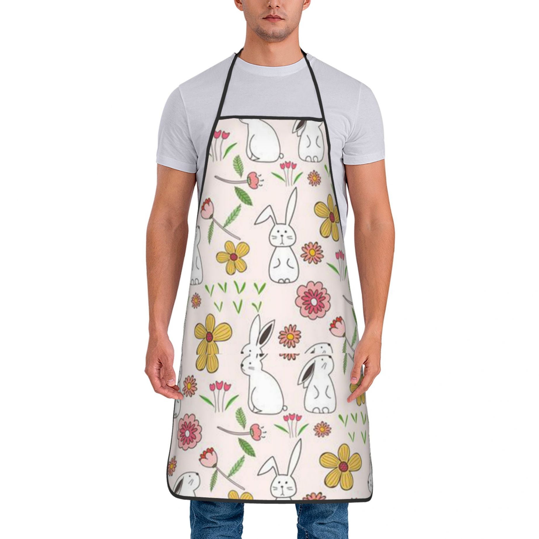 Rabbit-Bunny Pink Floral Easter Aprons for Women Men Waterproof Apron ...