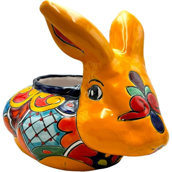 Rabbit Bunny Planter Large Mexican tery Folk Art Hand Painted Home ...