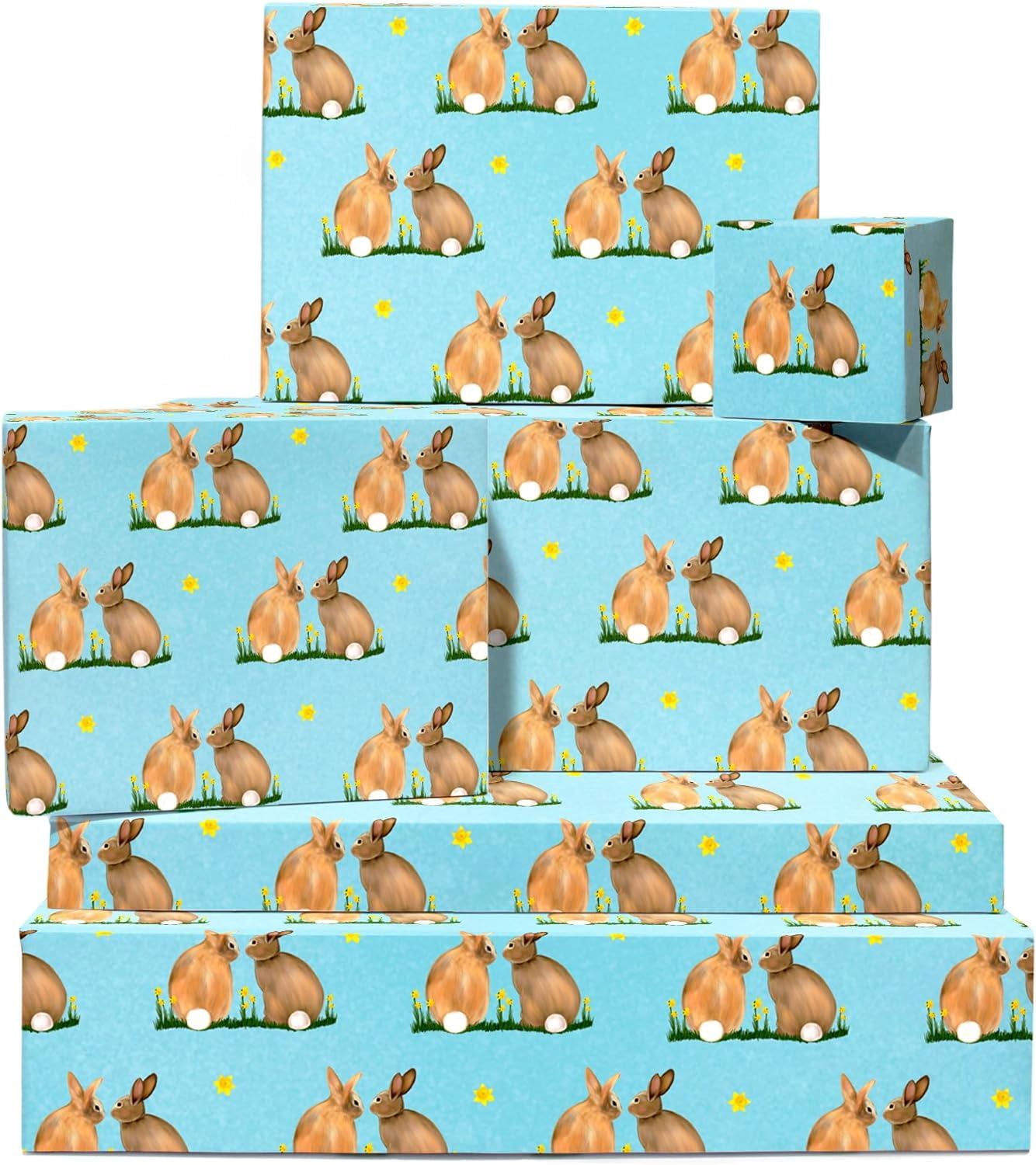 Rabbit Bunny Wrapping Paper - 6 Sheets of Blue Birthday Gift Wrap ...