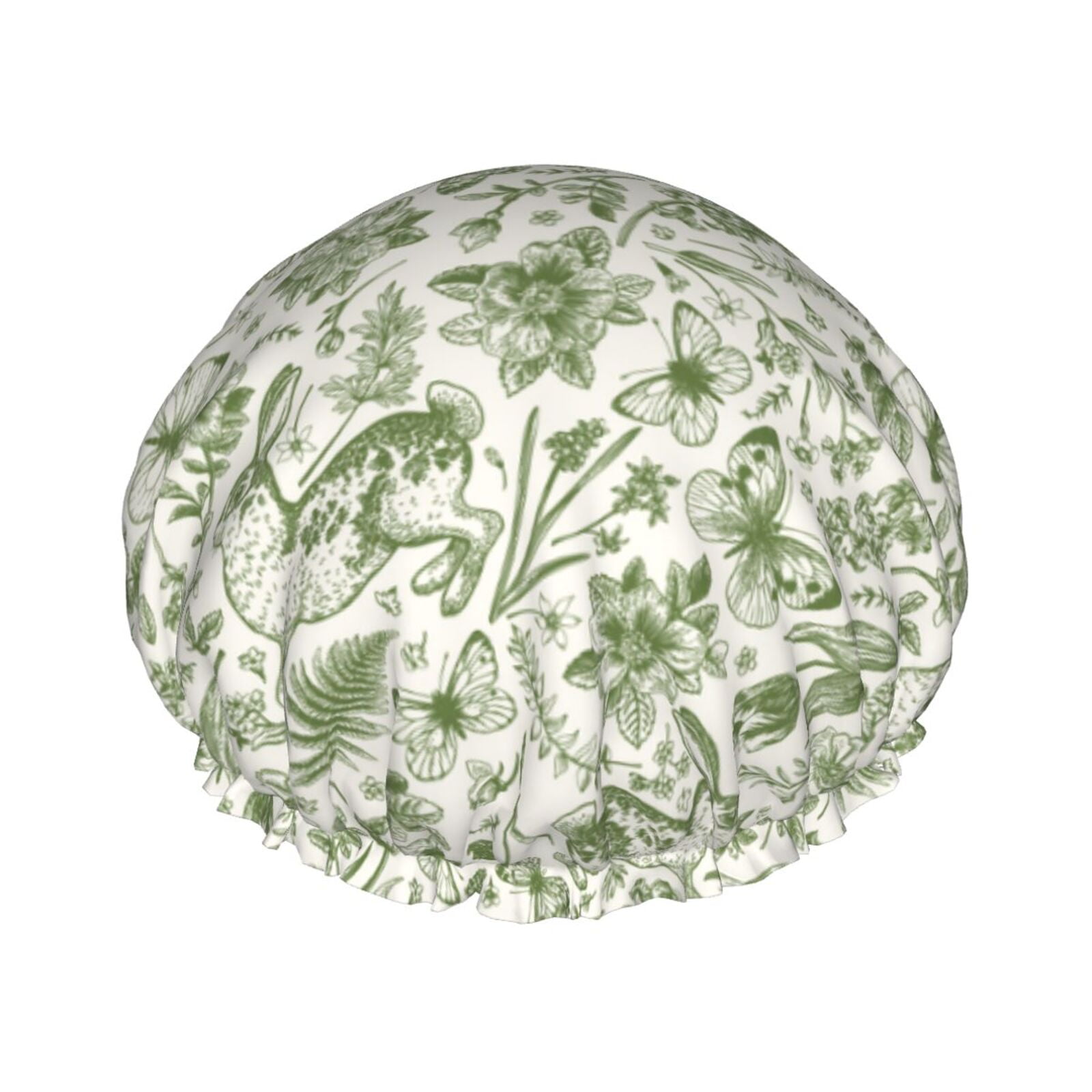 Rabbit Butterfly Flower Green Shower Cap, Reusable Bath Hair Hat for ...