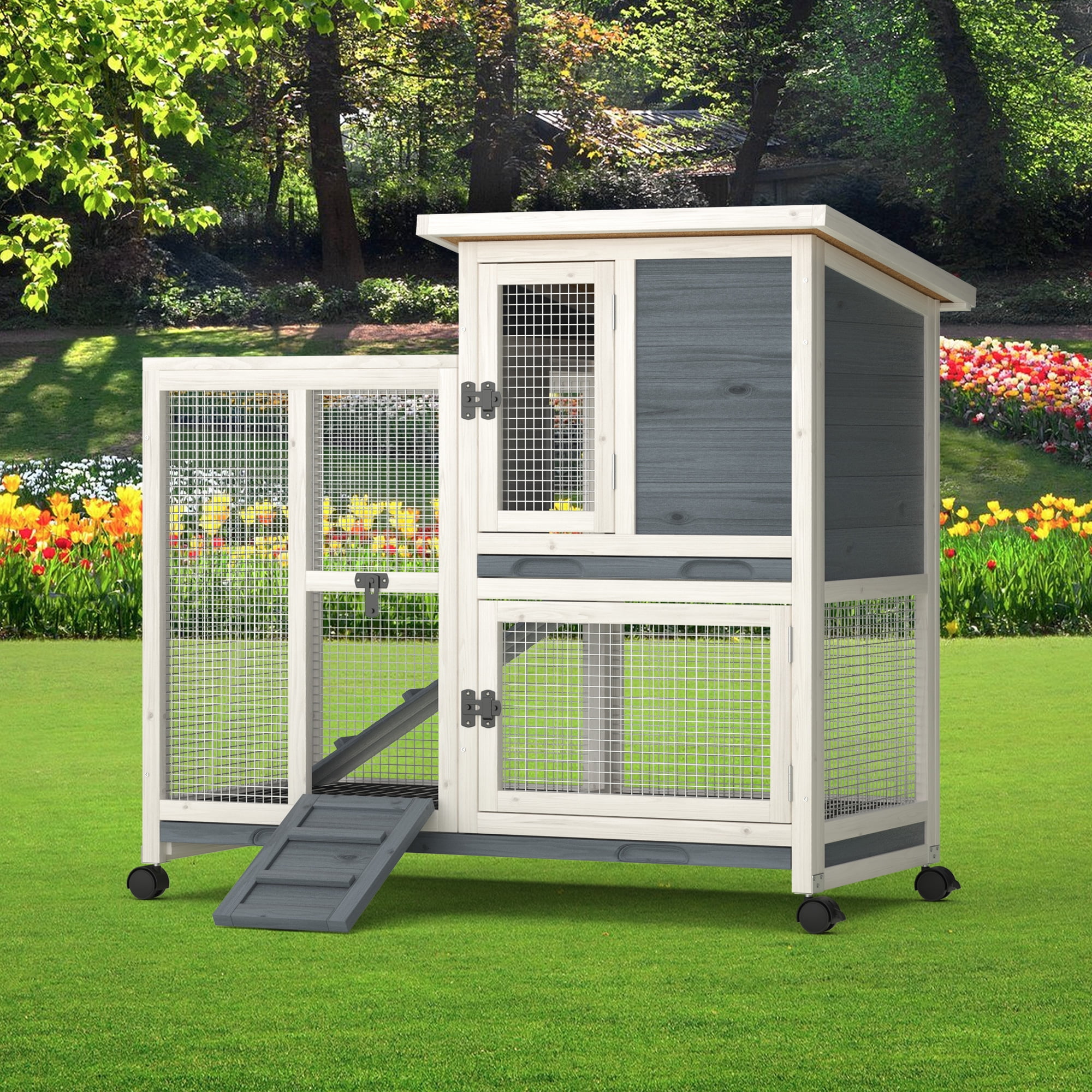 Rabbit Cage Indoor & Outdoor Rabbit Hutch Weatherproof Bunny Guinea Pig ...