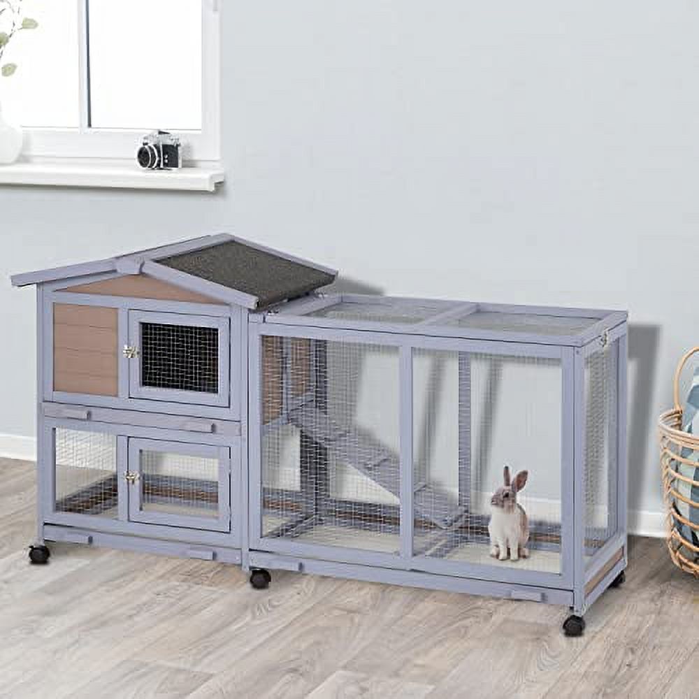 Rabbit Cage Rabbit Hutch Guinea Pig Cage Large Indoor Outdoor Bunny Hutch with Wheels Removable ...