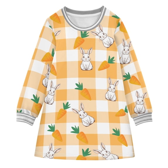 Rabbit Carrot Pattern Girls'long-sleeved dress Thickened A-dress Warm ...