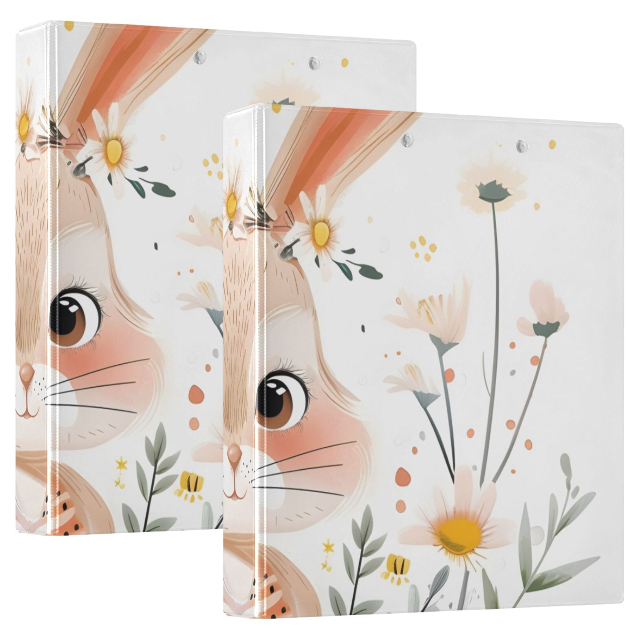 Rabbit Cartoon Bunny Flowers 3 Ring Binders 1.5 inch Hardcover File ...