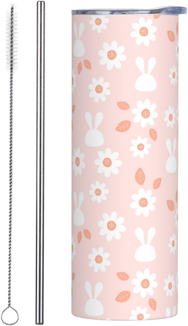 Rabbit Cartoons Daisy Flower Pink Stainless Steel Slim Insulated Water ...