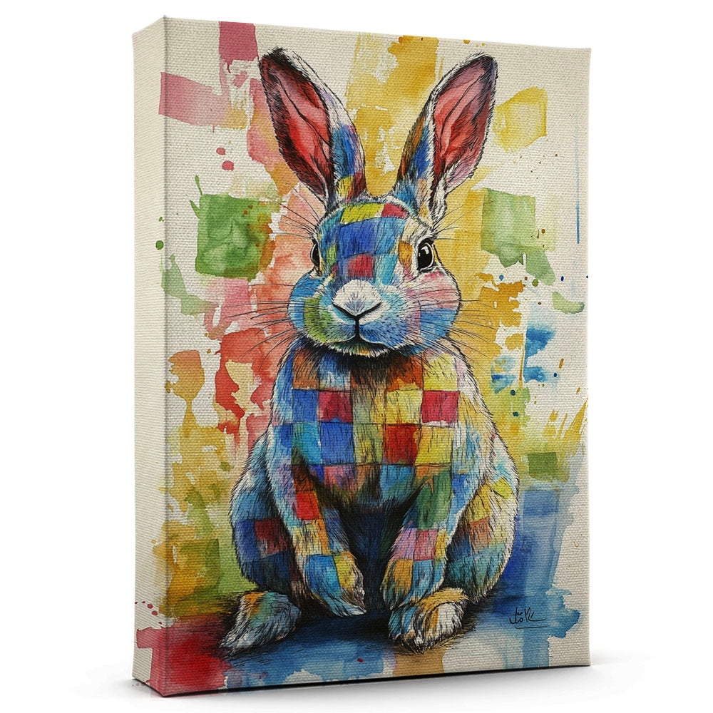 Rabbit Checkered Giant Canvas Wall Art Animal Decor, Rabbit Checkered ...