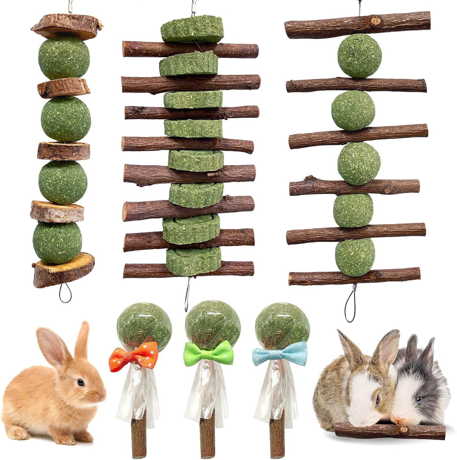 Rabbit Chew Toys Bunny Cage Hanging Toy and Treats Rattan Ring with ...