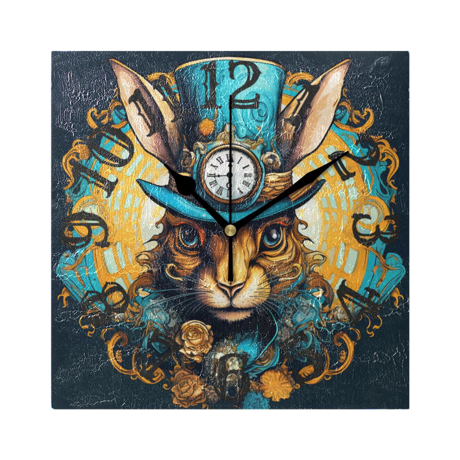 Rabbit Clocks Flowers Wall Clock Square Silent Non Ticking Battery ...