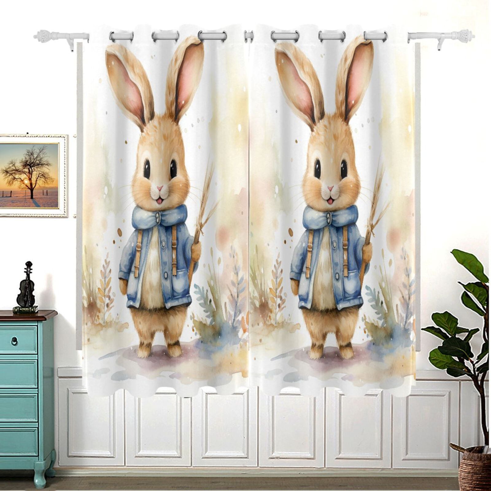 Rabbit Coat Leaves Blackout Curtain Panels 63x55in Drapes Privacy ...