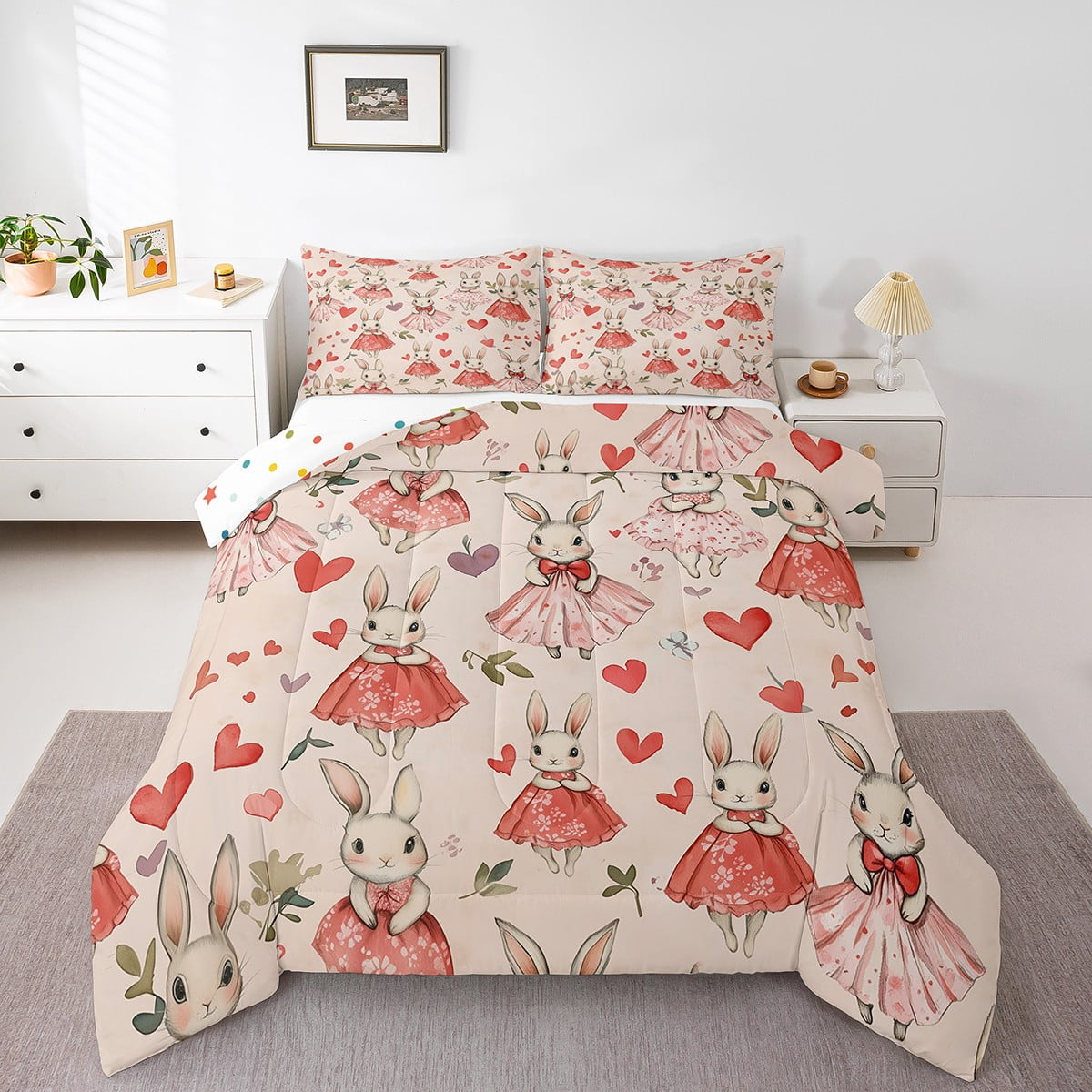 Rabbit Comforter Set Cute Cartoon Animal Bedding Sets Easter Decoration ...