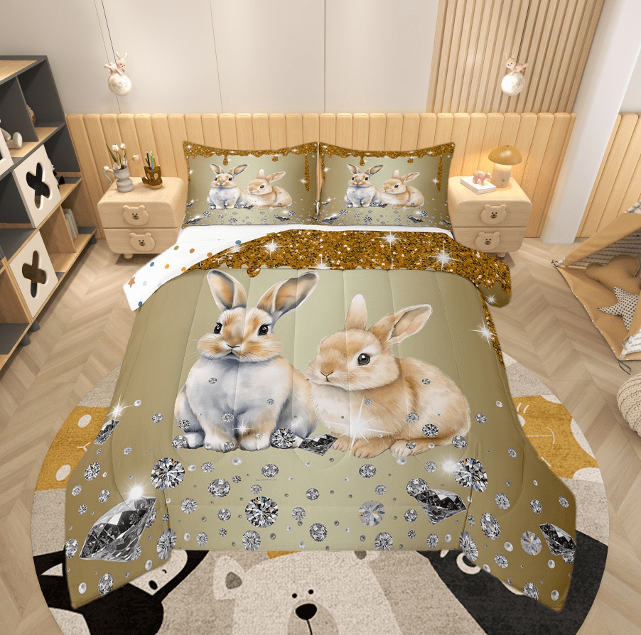 Rabbit Comforter Set Brown Sequin Fluid Art King Bedding Set,Crystal ...