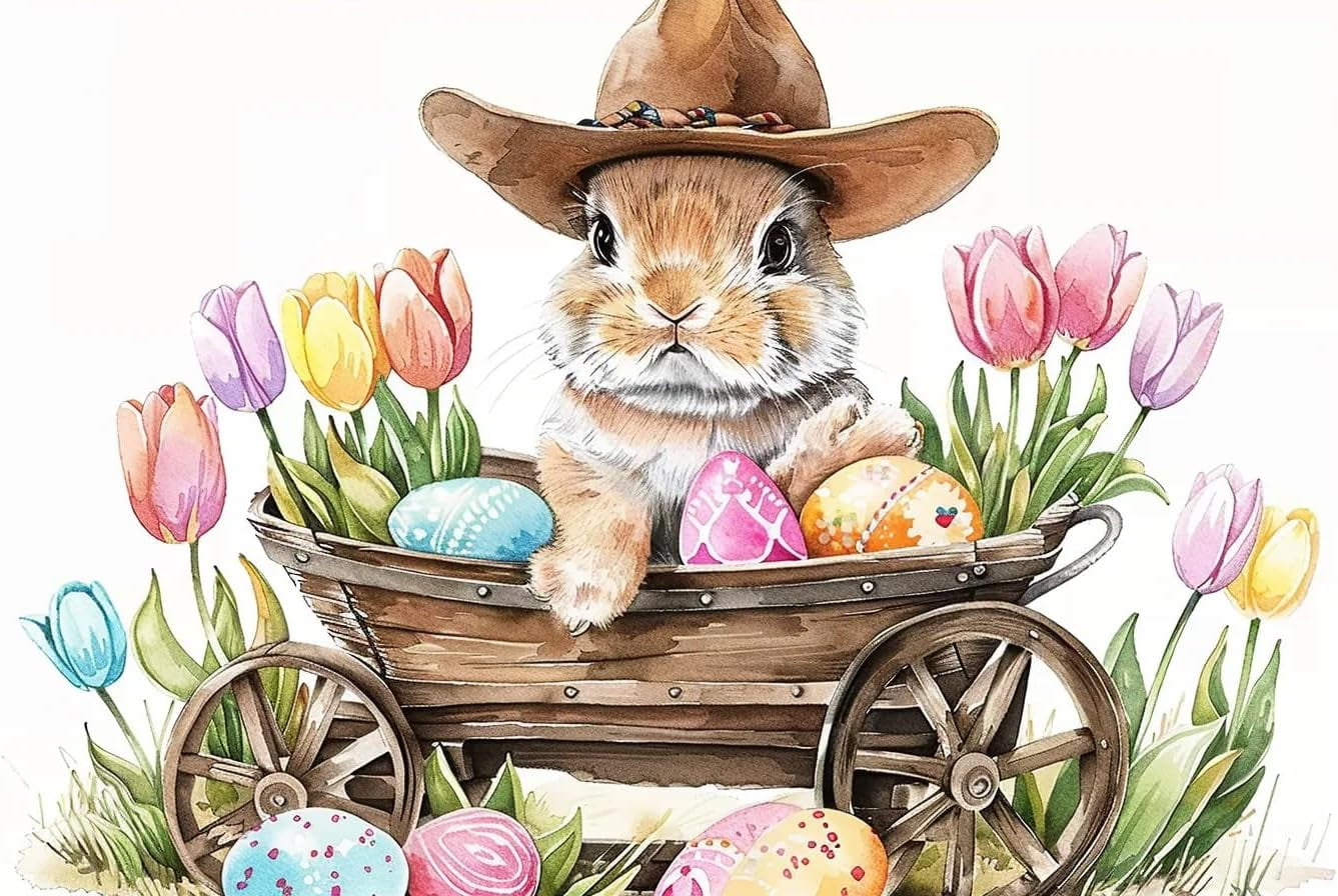 Rabbit in a Cowboy Diamond Painting Kits, 5D DIY Easter Bunny Diamond ...