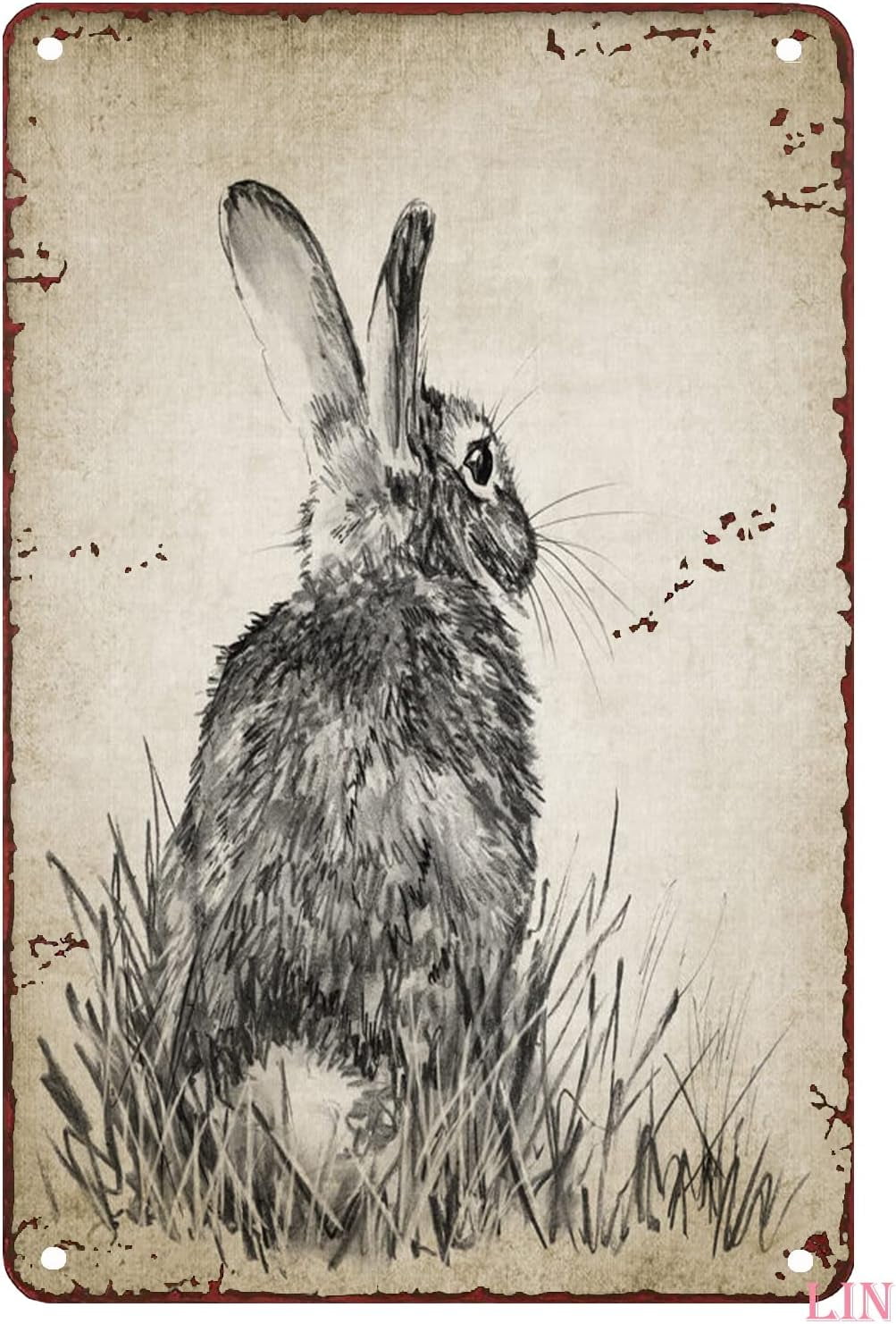 Rabbit Drawing Metal Tin Signs-Metal Tin Exquisite Wall Art Decor ...