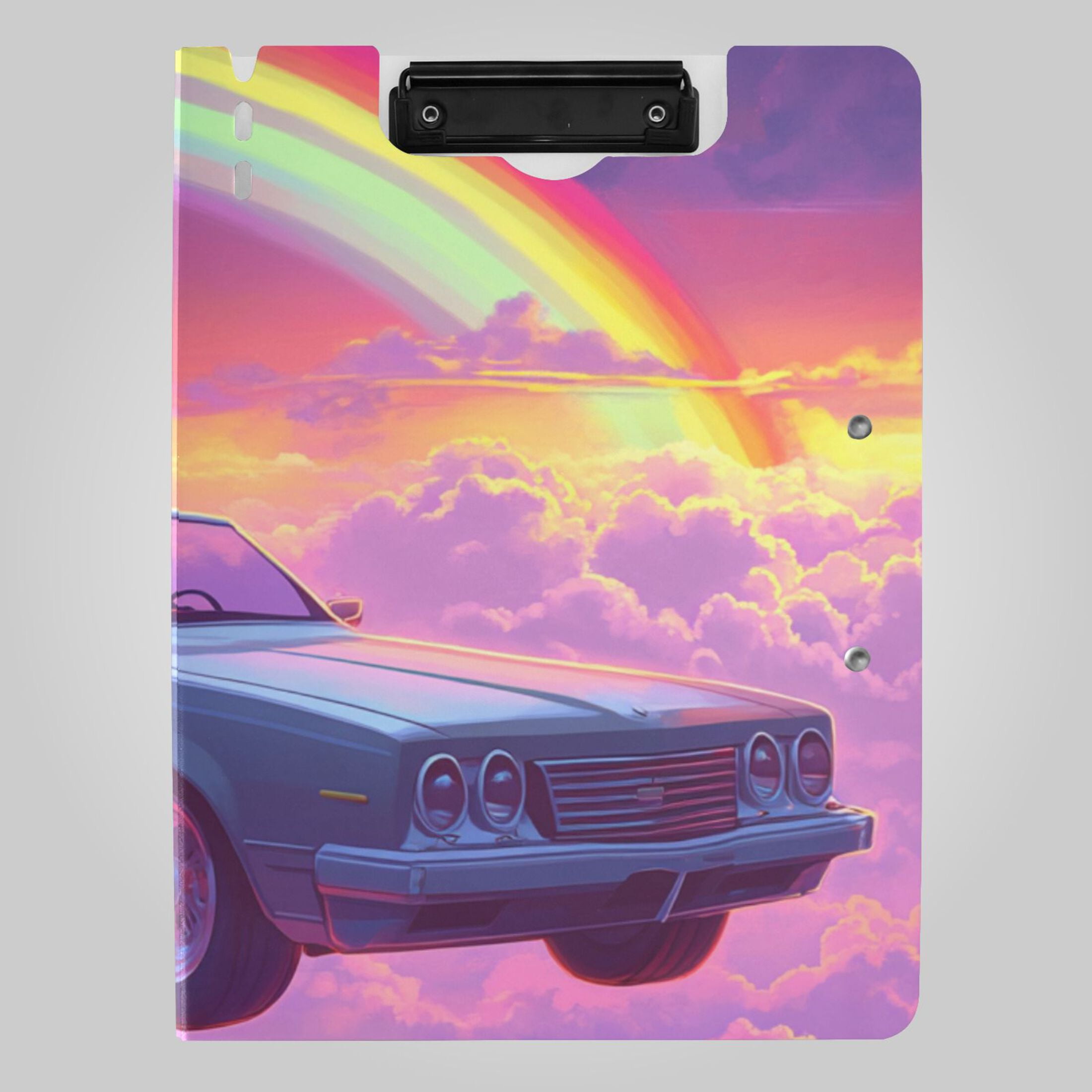 Rabbit Drive Among Clouds Rainbow Foldable Binder Folder Clipboard with ...