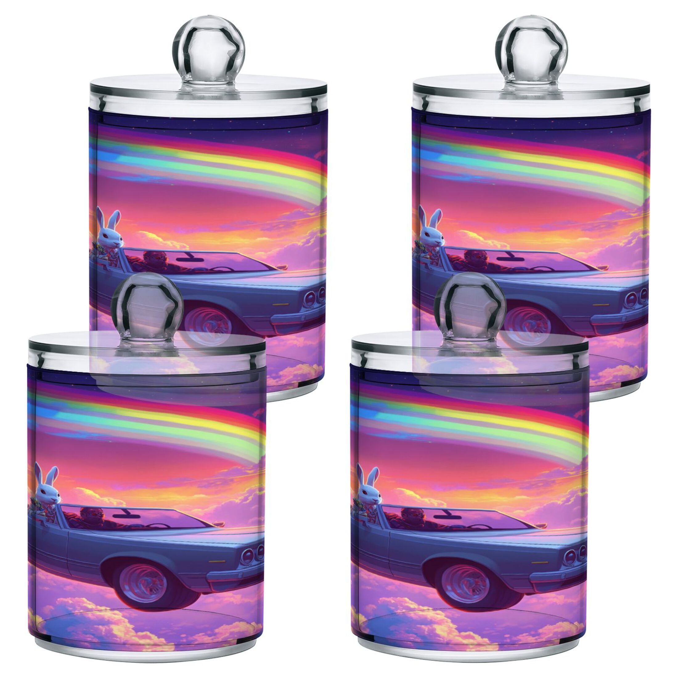 Rabbit Drive Among Clouds Rainbow Translucent Plastic Cans Storage ...