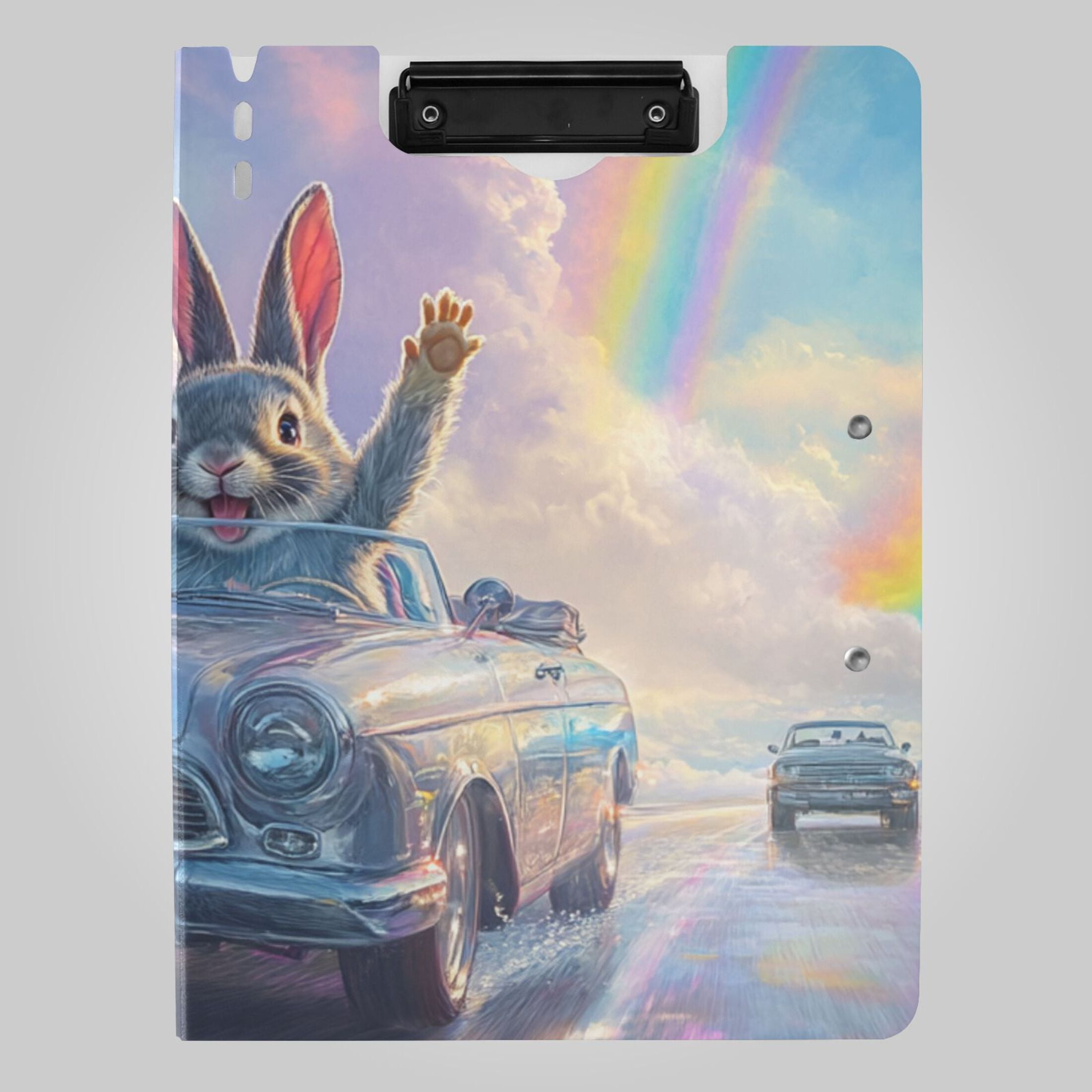 Rabbit Drive Car Rainbow Foldable Binder Folder Clipboard with Pen Slot ...