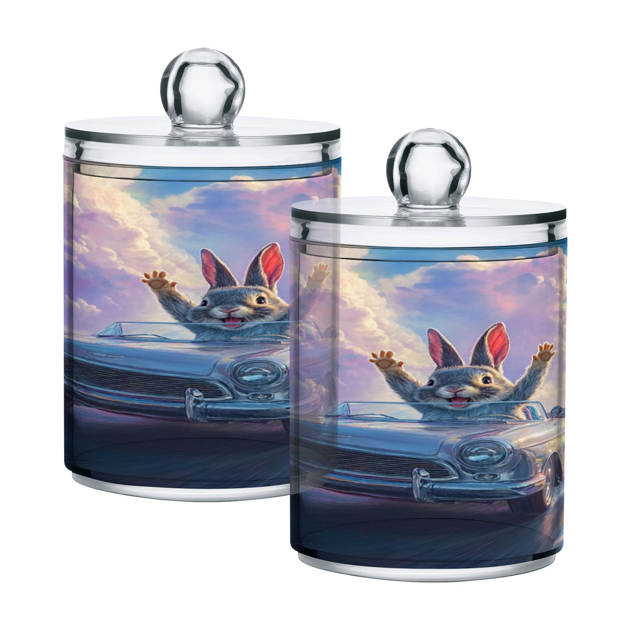 Rabbit Drive Car Rainbow Translucent Plastic Cans Storage Canisters ...
