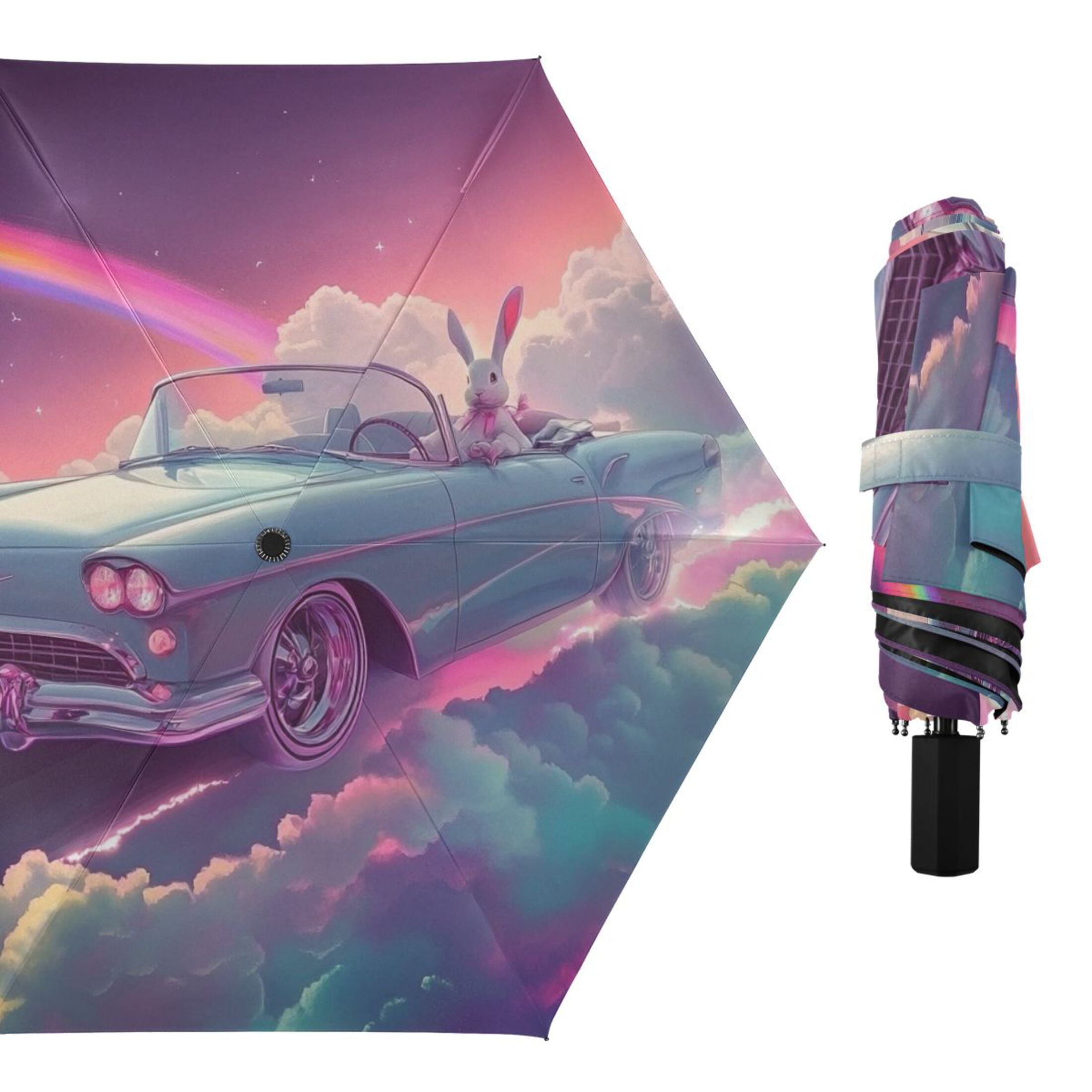 Rabbit Drive on Sky Rainbow All Weather Umbrella Triple Folding Parasol ...