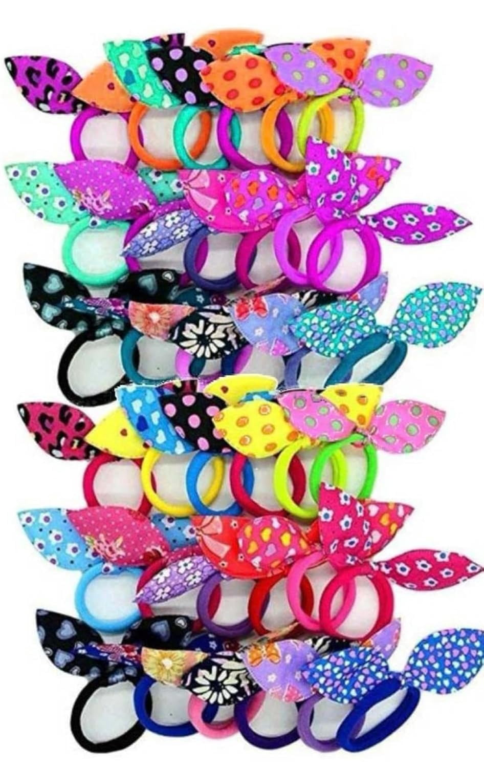 Rabbit Ear Hair Ties Colourful Patterned Fabric Pack of 20 Elastic ...