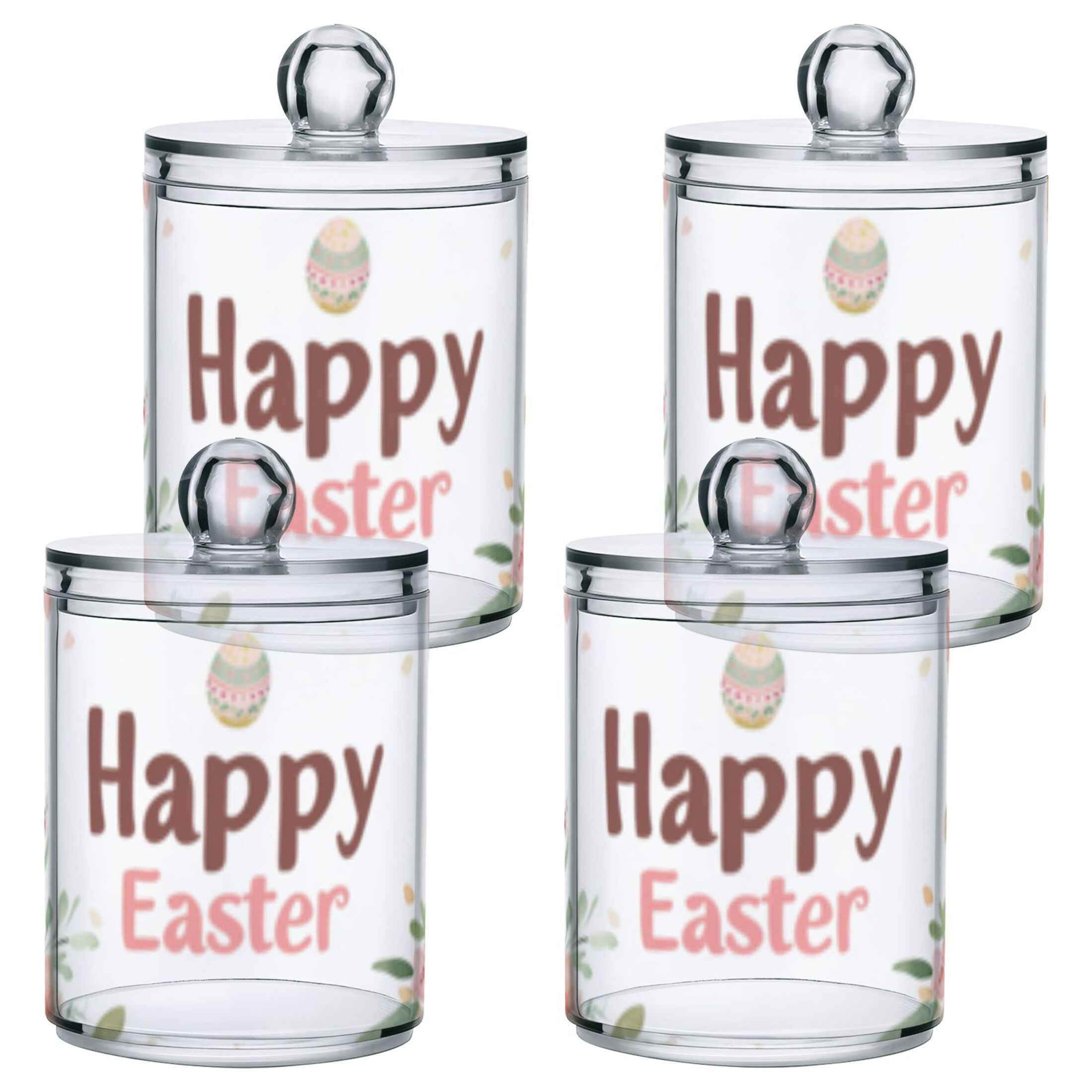 Rabbit Easter Egg Flowers Watercolor Translucent Plastic Cans Storage Canisters with Lid Set of ...