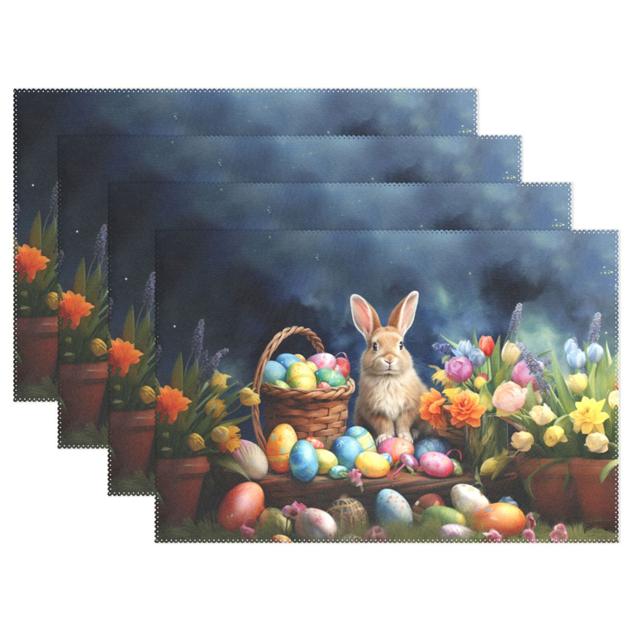 Rabbit Easter Eggs Flowers 12×18 inch Placemats Heat Resistant Washable ...