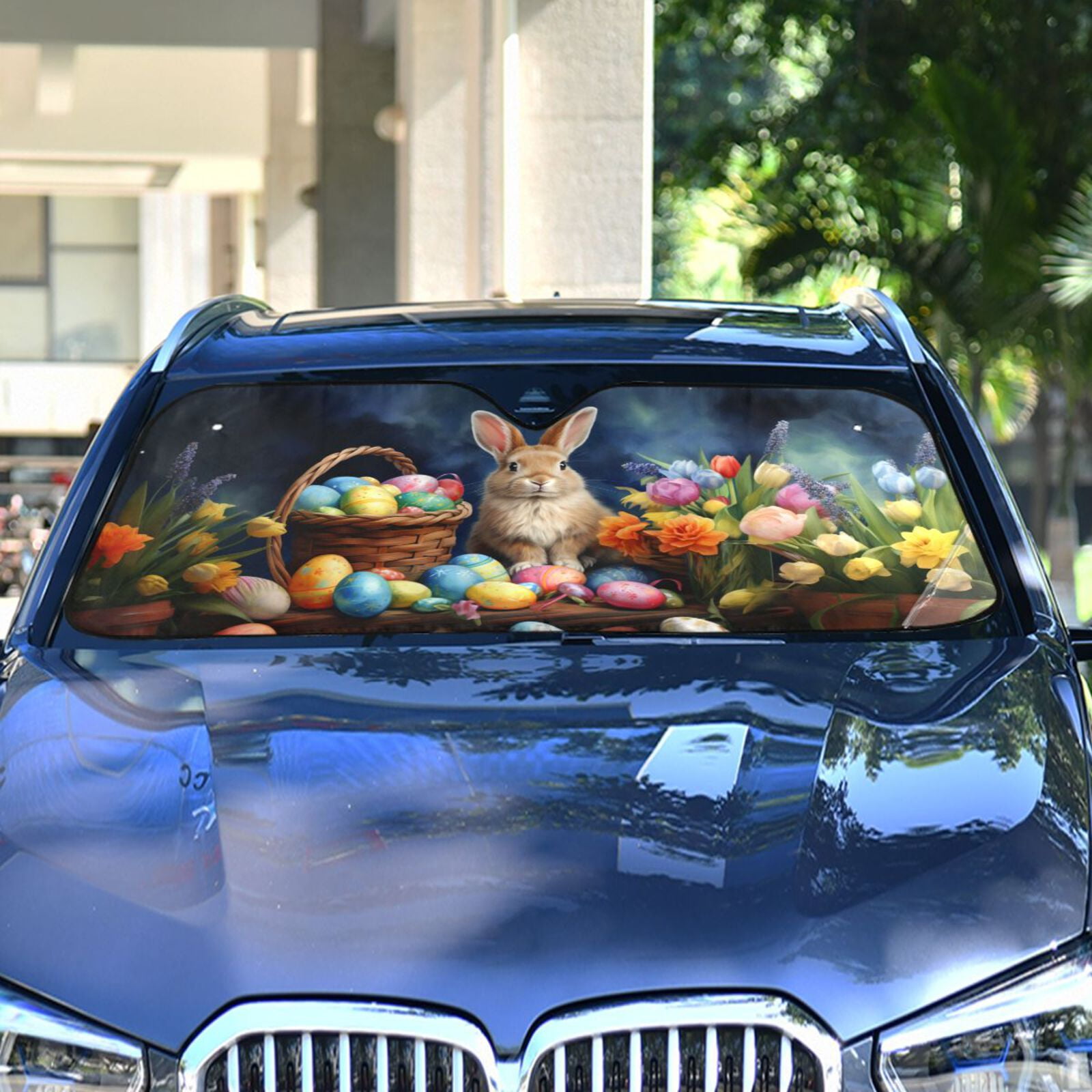 Rabbit Easter Eggs Flowers Automotive Front Car Windshield Sun Shade ...