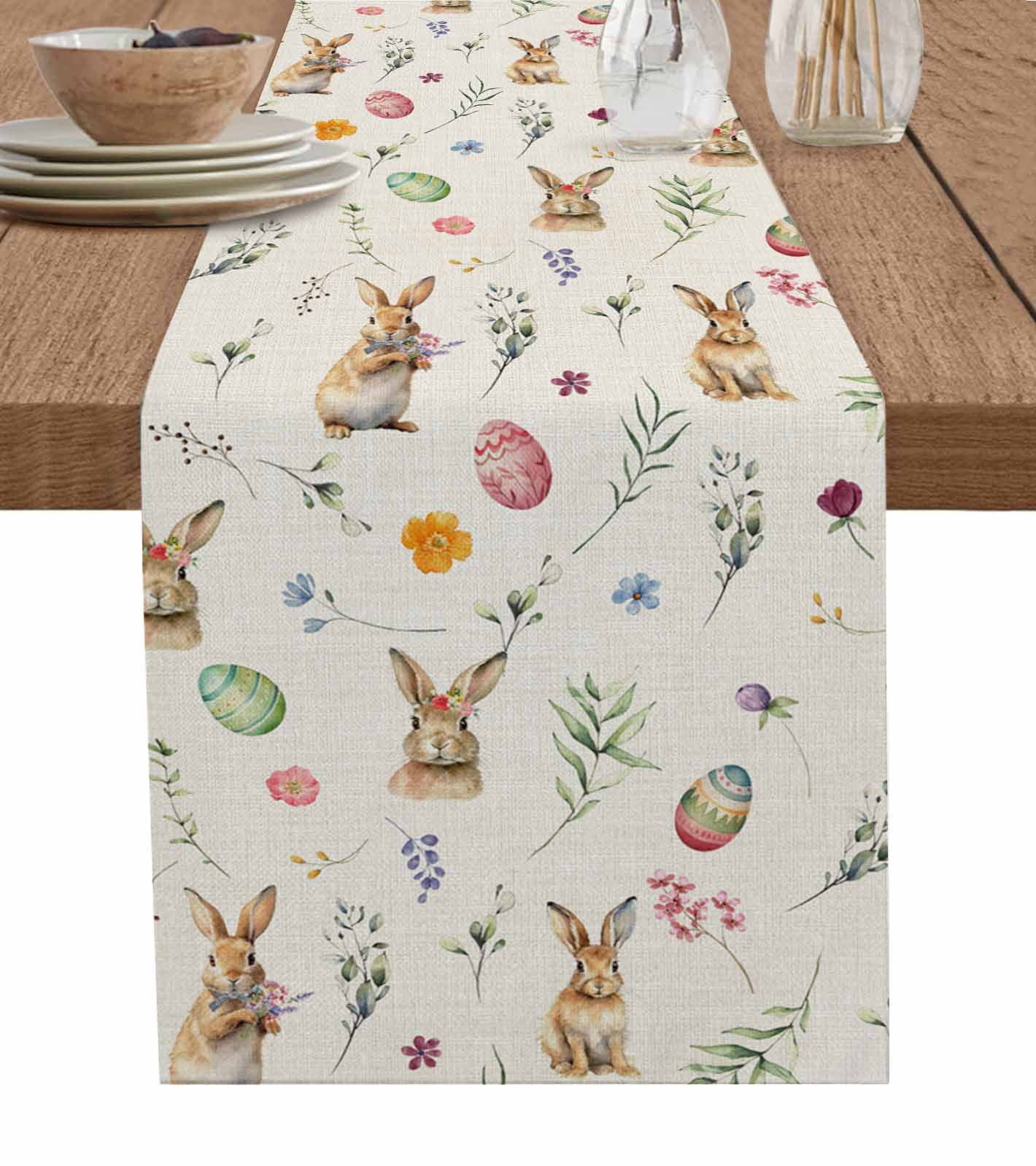 Rabbit Easter Flower Purple Egg Table Runner ration Home r Dinner Table ...