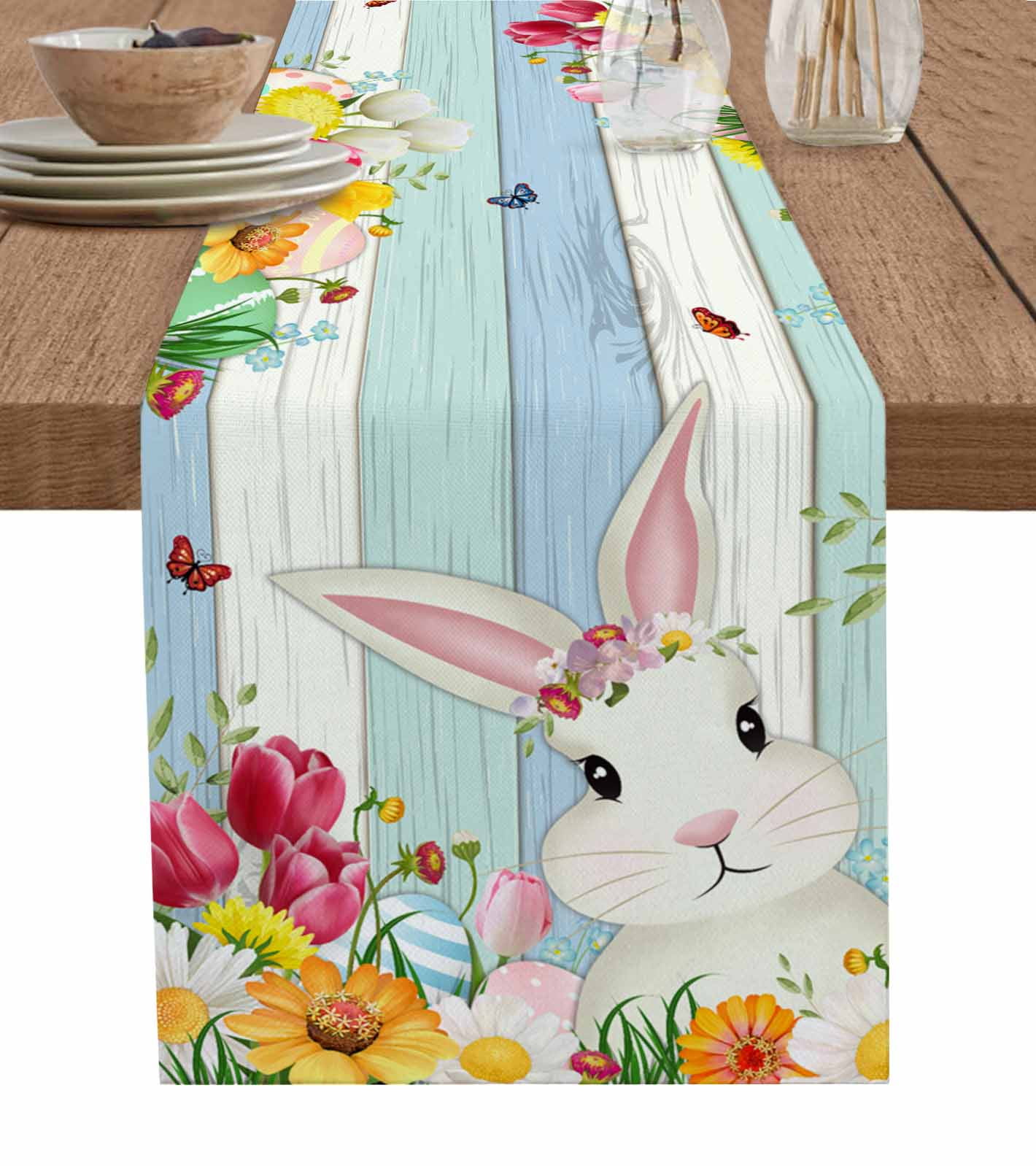 Rabbit Easter Flower Purple Egg Table Runner ration Home r Dinner Table ...