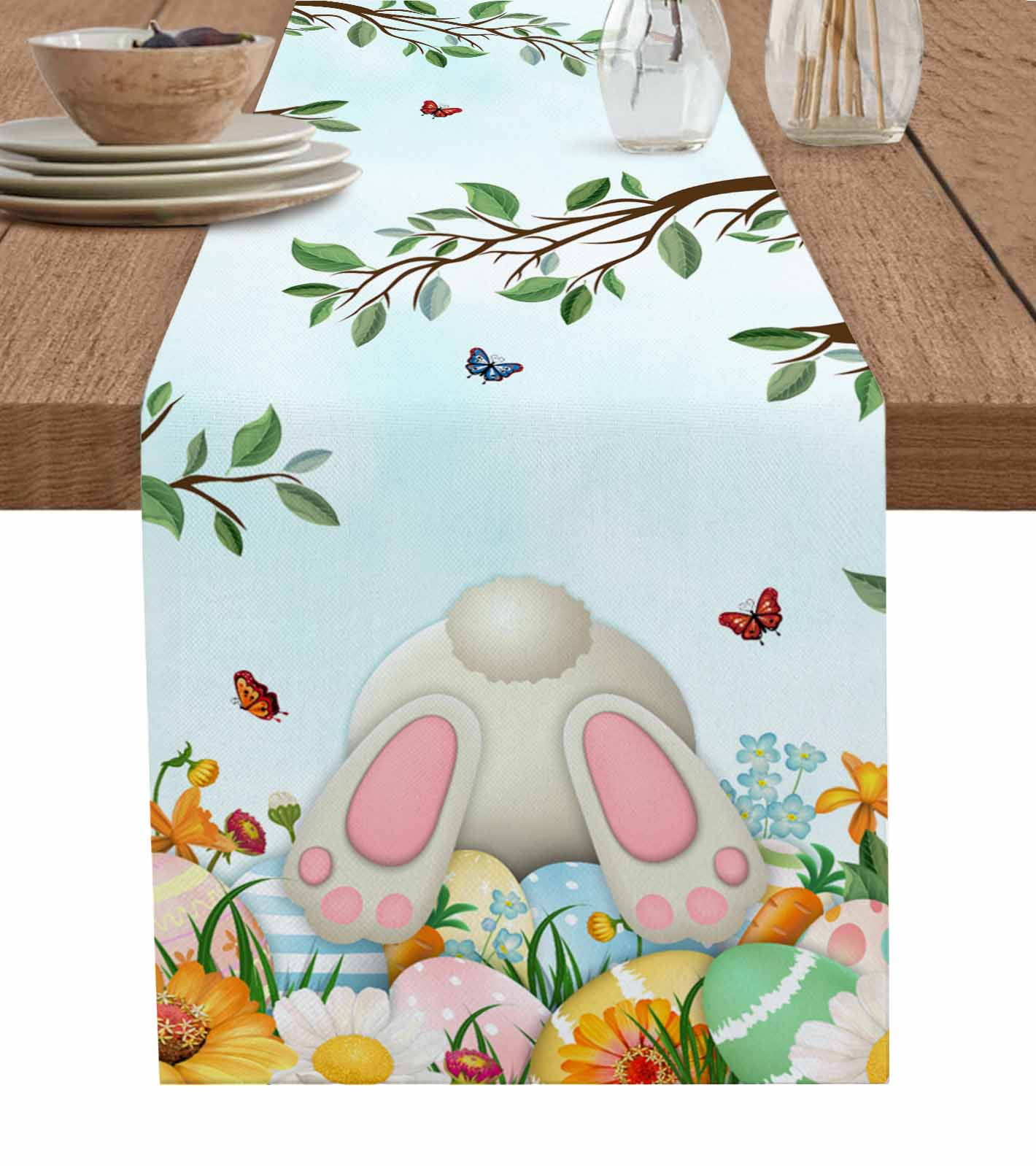Rabbit Easter Flower Purple Egg Table Runner ration Home r Dinner Table ...