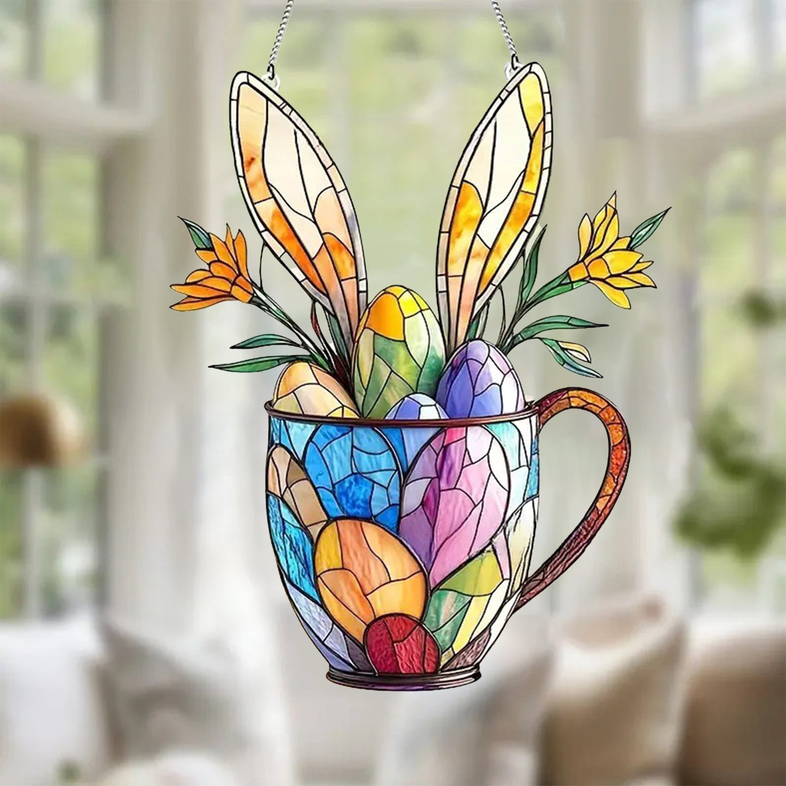 Rabbit and Egg Stained Glass, Acrylic Window Hanging Rabbit and Egg ...