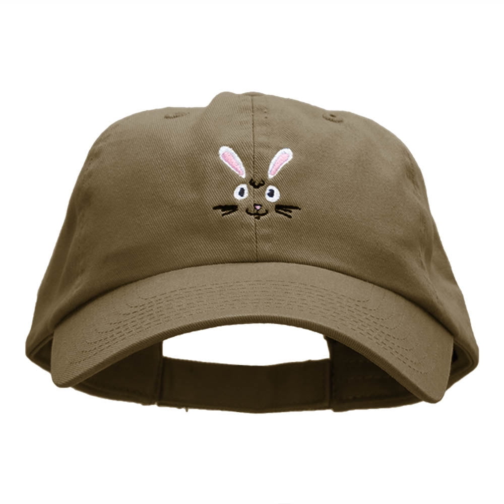 Rabbit Face Embroidered Low Profile Dyed Cotton Twill Cap - Khaki OSFM ...